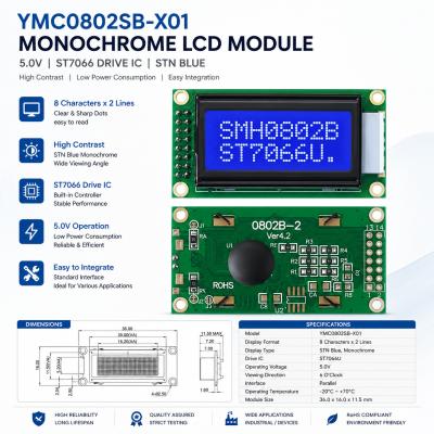 China 8x2 STN Blue Monochrome LCD Display 8x2 Character Display 5V ST7066 Module Replacement for sale