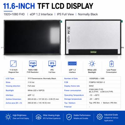 China 11.6 Inch TFT LCD Display Panel | 1920×1080 Full HD IPS | eDP 1.2 Interface | Laptop Replacement LCD Screen for sale
