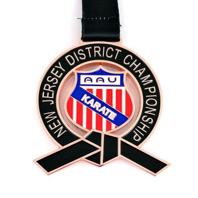 China Custom Taekwondo Medal Medallion Soft Enamel Color Infilled Printing Zinc Alloy 1.5 Inch Ribbon for sale