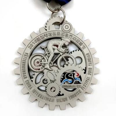 China Custom Cycling Medals Soft Enamel Hard Enamel Bicycle Race Awards Zinc Alloy 1.5 Inch Ribbon for sale