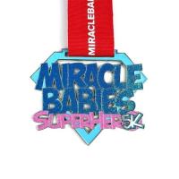 China Custom Glitter Medal with Ribbon Soft Enamel 1.5 Inch Width Zinc Alloy for sale