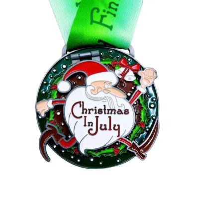China Custom Christmas Santa Marathon Finisher Medal Zinc Alloy 1.5 Inch Ribbon for sale