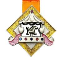 China Custom 10KM Glitter Children Virtual Running Medal Souvenir Finisher Award 1.5 Inch Ribbon for sale