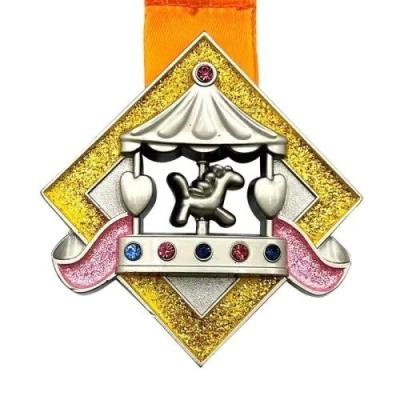 China Custom 10KM Glitter Children Virtual Running Medal Souvenir Finisher Award 1.5 Inch Ribbon for sale