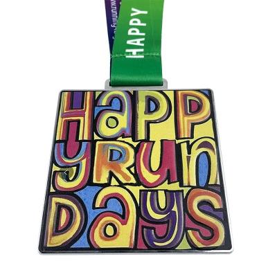 China Zinc Alloy Large Graffiti Square Medal 3 Inch Custom Event Running Medal for sale