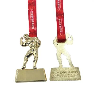 China Custom 3D Fitness Gold Award Bodybuilding Stock Medal 2 Inch Zinc Alloy for sale
