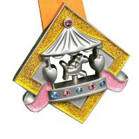 China Custom 10KM Glitter Children Virtual Running Medal Souvenir Finisher Award 1.5 Inch Ribbon for sale
