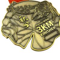 China Custom 3KM Finisher Soft Enamel Medal Souvenir Award with Antique Gold Plating and Ribbon for sale