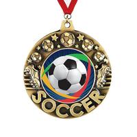 China Custom Engravable Soccer Medals Gold Football Medal with Free Lanyard 1.5 Inch Ribbon for sale