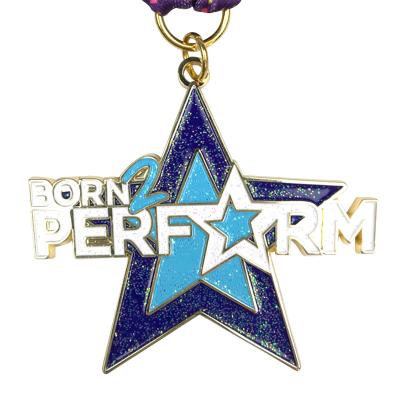 China Custom Die Casting Star Shaped Medal with Lacquer Baked 1.5 Inch Ribbon for sale