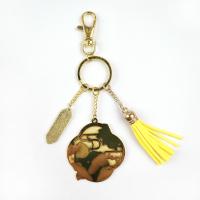 China Custom Soft Enamel Keychain 50mm Antique Gold Stainless Steel Ring Trolley Coin Keyring for sale
