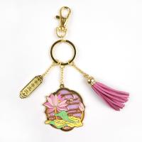 China Custom Soft Enamel Keychain 50mm Antique Gold Stainless Steel Ring Trolley Coin Keyring for sale