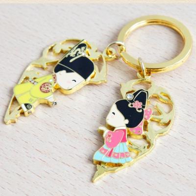 China Custom Soft Enamel Couple Keychain Set 25mm Diameter 50mm Keyring for Branding for sale