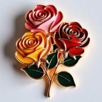 China Zinc Alloy Rose Bouquet Fridge Magnet with Metallic Leaves 9-10 Colors Custom Shape for sale