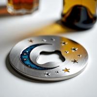 China Zinc Alloy Metallic Coaster with Bottle Opener 5mm Thickness Custom Design for sale