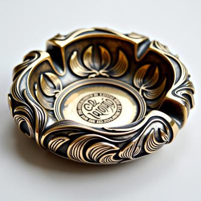 China Custom Antique Gold Metallic Ashtray 100x100x40mm Zinc Alloy 4 Notches for sale