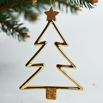 China Gold Glitter Star Tree Ornament Zinc Alloy Custom Holiday Decor Gift for sale