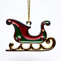 China Custom Polished Silver Sleigh Ornament 3D Zinc Alloy Die Struck Holiday Decor for sale