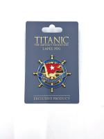 China Titanic Legacy Artisan Crafted Lapel Pin 1 Inch Ship Wheel Red Flag Soft Enamel for sale