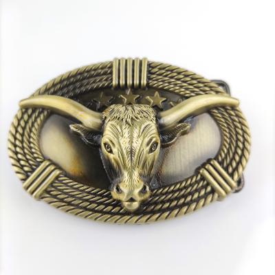 China Custom Western Bull Head Belt Buckle 25mm Zinc Alloy Durable Antique Gold Finish for sale
