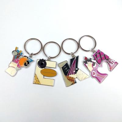 China Personalized Initial Letter Cartoon Key Ring 25mm Metal Alloy Custom Enamel Keychain for sale