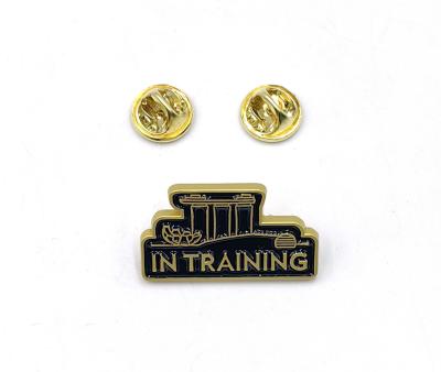 China Custom 0.75 Inch Hard Enamel Lapel Pin with Double Butterfly Clasp and Plastic Box for sale