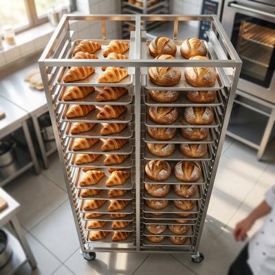 China 24 30 32 Trays Baking Rack Trolley Stainless Steel Bakery Racking Trolley With Trays for sale
