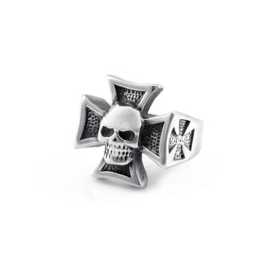 China Retro Cross Skull Stainless Steel Ring Titanium Punk Trendy Style for sale