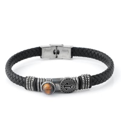 China Knitted leather men's magnetic buckle bracelet, trendy boat anchor design, versatile men's bracelet for sale