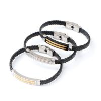 China Leather rope bracelet trendy retro leather woven stainless steel men's bracelet fashionable for sale