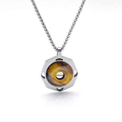 China Stainless steel men's tiger eye stone necklace retro pendant titanium steel lock chain for sale