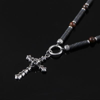 China Stainless steel skull cross pendant, European and American cross-border trendy boyfriend necklace hang tag for sale