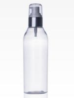 China 200ml Round Shoulder PET Plastic Cosmetic Bottle with Transparent Cap and Silver Lotion Pump for sale