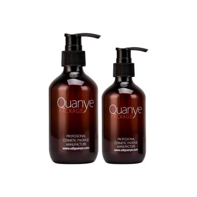 China 200ml PET Amber Cosmetic Bottles with Pump - 5.7cm Diameter × 14cm Height Foundation Packaging Containers for sale