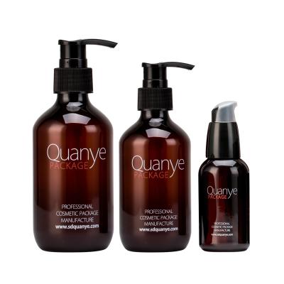China OEM PET Amber Cosmetic Bottles 200ml 300ml 500ml - Custom Foundation Packaging with UV Protection for sale