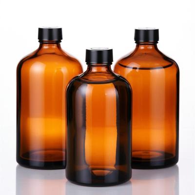 China 100ml Capacity Amber Cosmetic Bottles with Screw Cap Closure Round Shape for sale