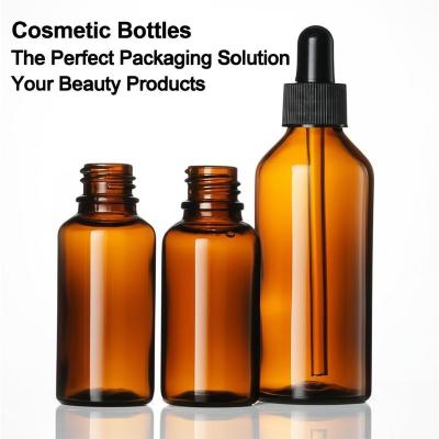 China Amber Cosmetic Bottles 10ml 30ml 50ml Round Glass Screw Cap for Skincare Essential Oils for sale