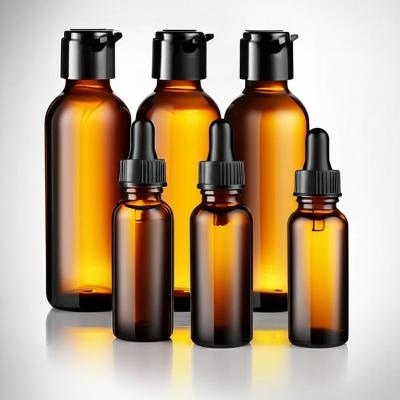 China Amber Glass Cosmetic Bottles 10ml 30ml 50ml Screw Cap for Essential Oils Perfumes for sale
