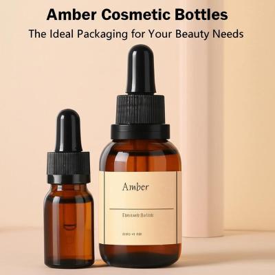 China Round Amber Cosmetic Bottles 10ml 30ml 50ml 100ml UV Protection Screw Cap for sale