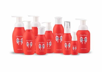 China Red PET Plastic Cosmetic Bottles 280ml Personal Care Skin Care Packaging with Custom Color Options for sale