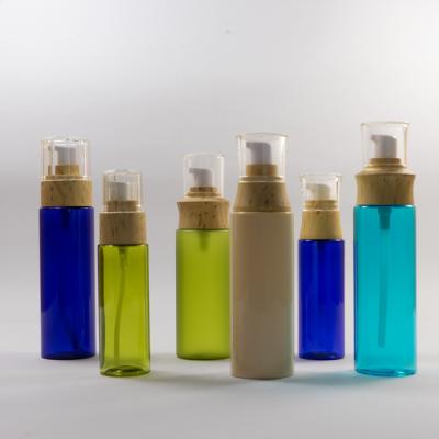China ISO9001 Round Plastic Bottle With Wood Grain Pump Cap for sale