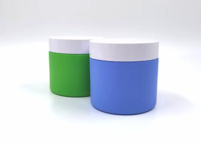 China Frosted Blue Green Plastic Cosmetic Jar 300ml with ABS Lid PP PE Material for sale