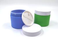 China Frosted Blue Green Plastic Cosmetic Jar 300ml with ABS Lid PP PE Material for sale