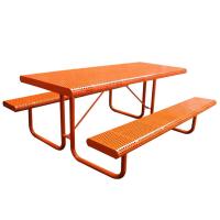China Outdoor Furniture Expanded Metal 6ft 8ft Long Rectangular Picnic Table Powder coated Steel Restaurant Outside Table for sale