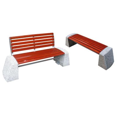 China ODM Modern Stone And Wood Outdoor Benches With Backrest Flanged Surface Mounted for sale