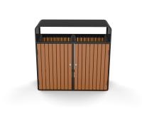 China Park Wooden Double Dustbin Outside Street Sorting Garbage Trash Can Out Door Public 2 Compartment Rubbish Dust Bin for sale
