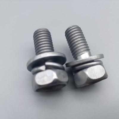 China Cross Slot Hex Head Screw Blue White Zinc Spring / Flat Washer Combo for sale