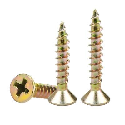 China DIN7505 Cross Yellow Zinc Double Countersunk Chipboard Self Tapping Wood Screws for sale