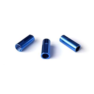 China Internal Thread Aluminum Coupling Nut Blue Hard Anodized 6061 Aluminum Female Threaded Connecting Sleeve for sale