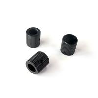 China Vertical Knurled Aluminum Control Knob Black Blind Bore Potentiometer Knob with Side Set Screw Hole OEM Custom CNC Machined for sale